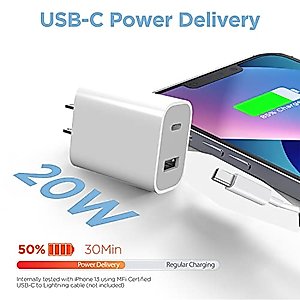 USB-C Wall Charger [2 Pack],20W iPhone Fast Charger Block with PD 3.0 Compact USB C Charger Power Adapter Compatible with iPhone 14/14 Pro/14 Pro Max/14 Plus/13/12/11, XS/XR/X, Watch Series 8/7 Cube