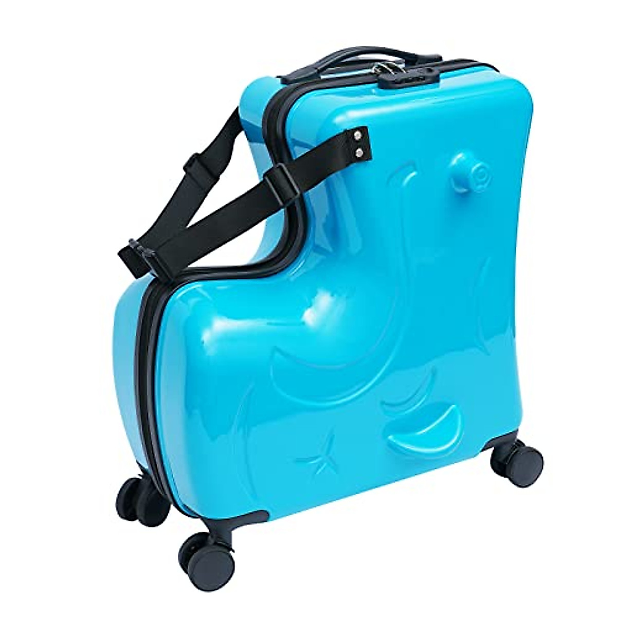 DNYSYSJ 20 Inch Children's Ride On Trolley , Portable Universal Wheel , Carry On Luggage, Waterproof Unisex Boys Girls Travel Suitcase With Lock, ABS+PC (Blue)