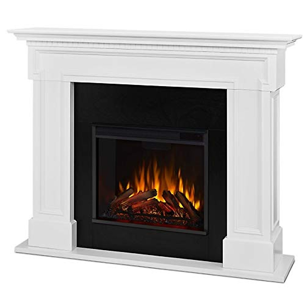 BOWERY HILL Traditional Solid Wood Electric Fireplace, Heater with Remote Control, Adjustable Led Flame, 1500W in White