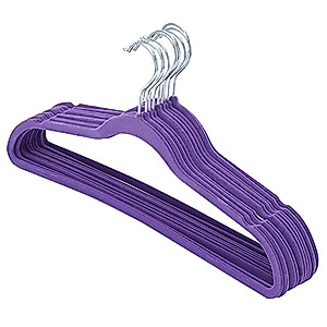 Sunbeam Slip-Proof Snag-Free Ultra Slim Velvet Hanger with Rotating Steel Hook (Pack of 10) (PURPLE)
