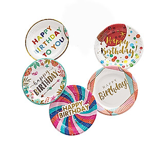 Rgontar 50 Pcs (7'') Happy Birthday Plates Colored Paper Plate Disposable Plate for Birthday Party Supplies