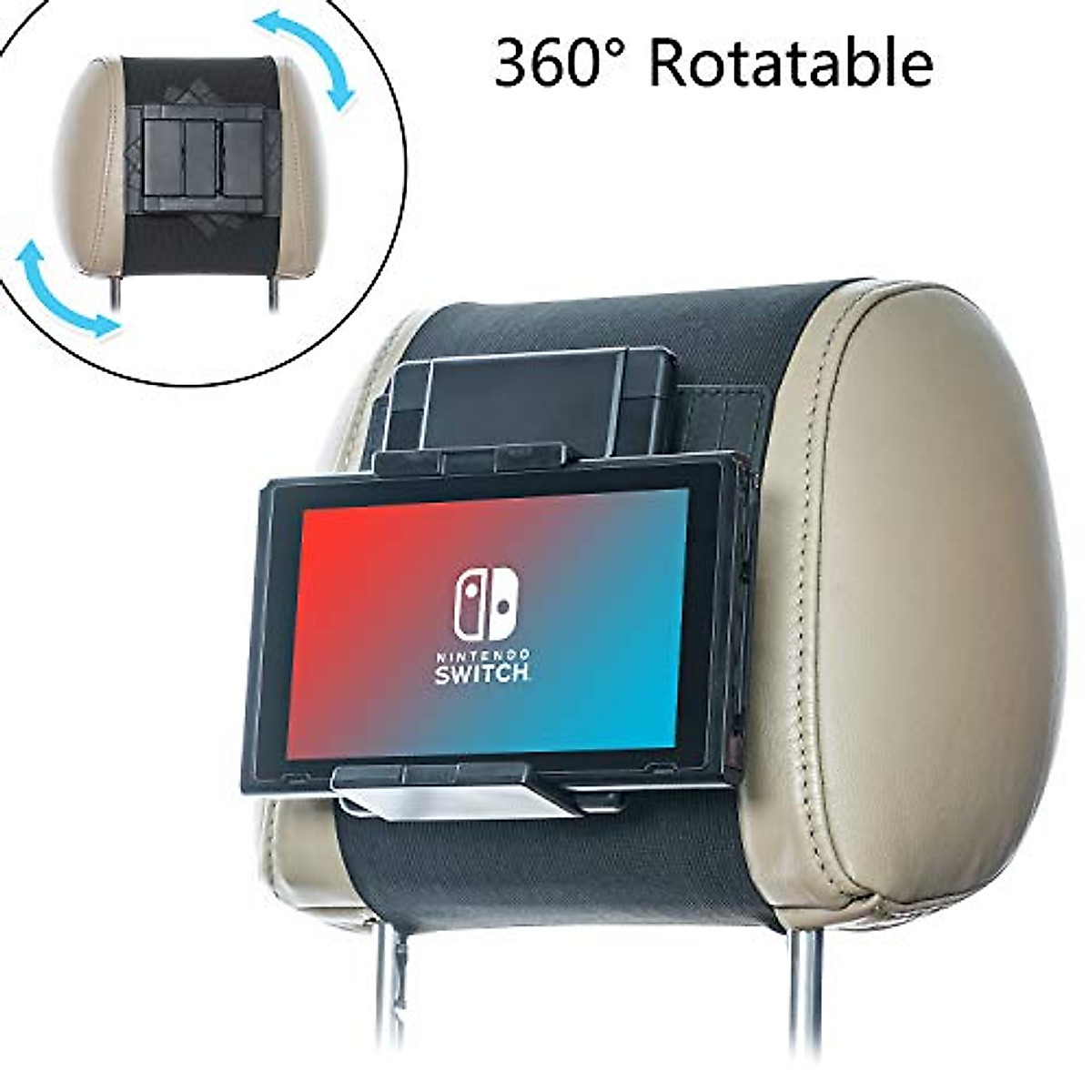 TFY Ninitendo Switch Car Mount Swivel Car Headrest Mount Holder for Game Machine Nintendo Switch and Other 5 to 10.5 Inch Phones and Tablets