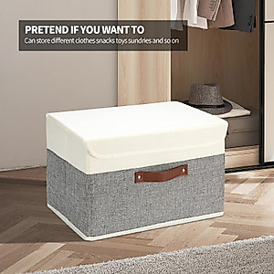 8 Pack Storage Bins Foldable Storage Boxes Fabric Storage Box with Lid & Handle Large Washable Storage Organizer Bulk for Office, Home, Books, Clothes, Bedroom, Closet, (15INx10INx10IN White/Grey)