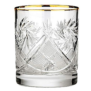 WORLD GIFTS Set of 6 Vintage Russian Crystal Whisky Glasses - 24K Gold Rim Old-Fashioned Rocks Glasses