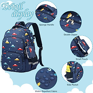 MIRLEWAIY Boys Backpack Purse Set Kids Space Rocket Printed School Bag 15.7 inch Multipocket Bookbag With Insulated Lunch Box And Coin Pouch, Dark Blue Rocket