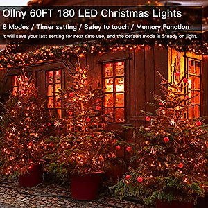 Ollny Halloween Lights Outdoor Indoor, 60 FT 180 LED Halloween Decorations Lights Orange, Waterproof String Fairy Lights Plug in, 8 Modes and Timer Light for Party, Yard, Door, Christmas, Home Decor