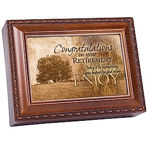 Cottage Garden Congrats Retirement Woodgrain Music Box/Jewelry Box Plays Wonderful World