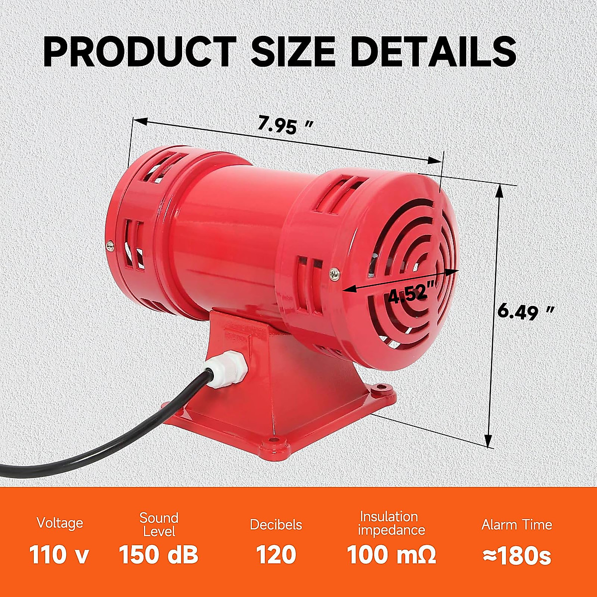 YaeCCC Air Raid Siren,110V Siren Alarm 150db 60HZ,Industry Electric Motor Driven Siren,Super Loud Siren Alarm for Home and Outdoor Siren