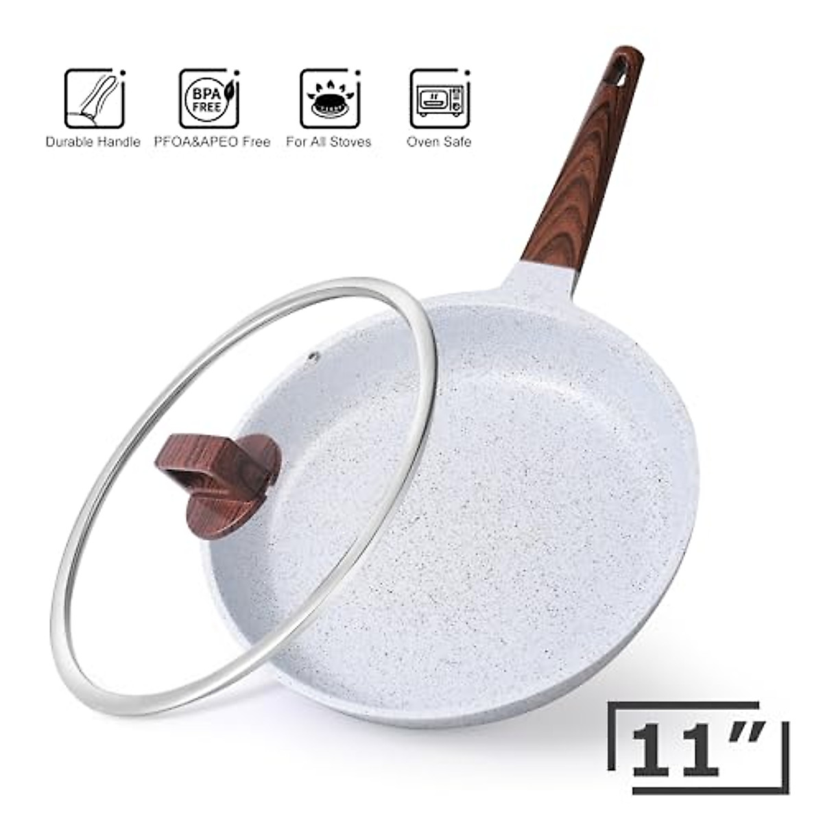 MGC 11 inch Skillet With Lid,PFOA&PTFE Free Ceramic Nonstick Frying Pan,Oven and Dishwasher Safe, Professional Cookware German Compatible with All Stovetops