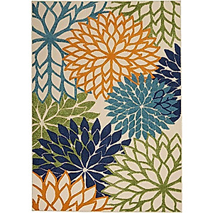 Nourison Aloha Indoor/Outdoor Multicolor 3'6" x 5'6" Area-Rug, Tropical, Botanical, Easy-Cleaning, Non Shedding, Bed Room, Living Room, Dining Room, Deck, Backyard, Patio (3x5)