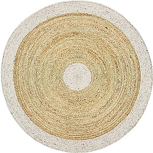 Natural Round Jute Rug 1'x1'/ 3'x3'/ 6'x6'/ 10'x10' Ft for Bedroom- Handwoven Farmhouse Round Rug for Dinning Table- Braided Circle Rug for Living Room (4' x 4' Ft, White)