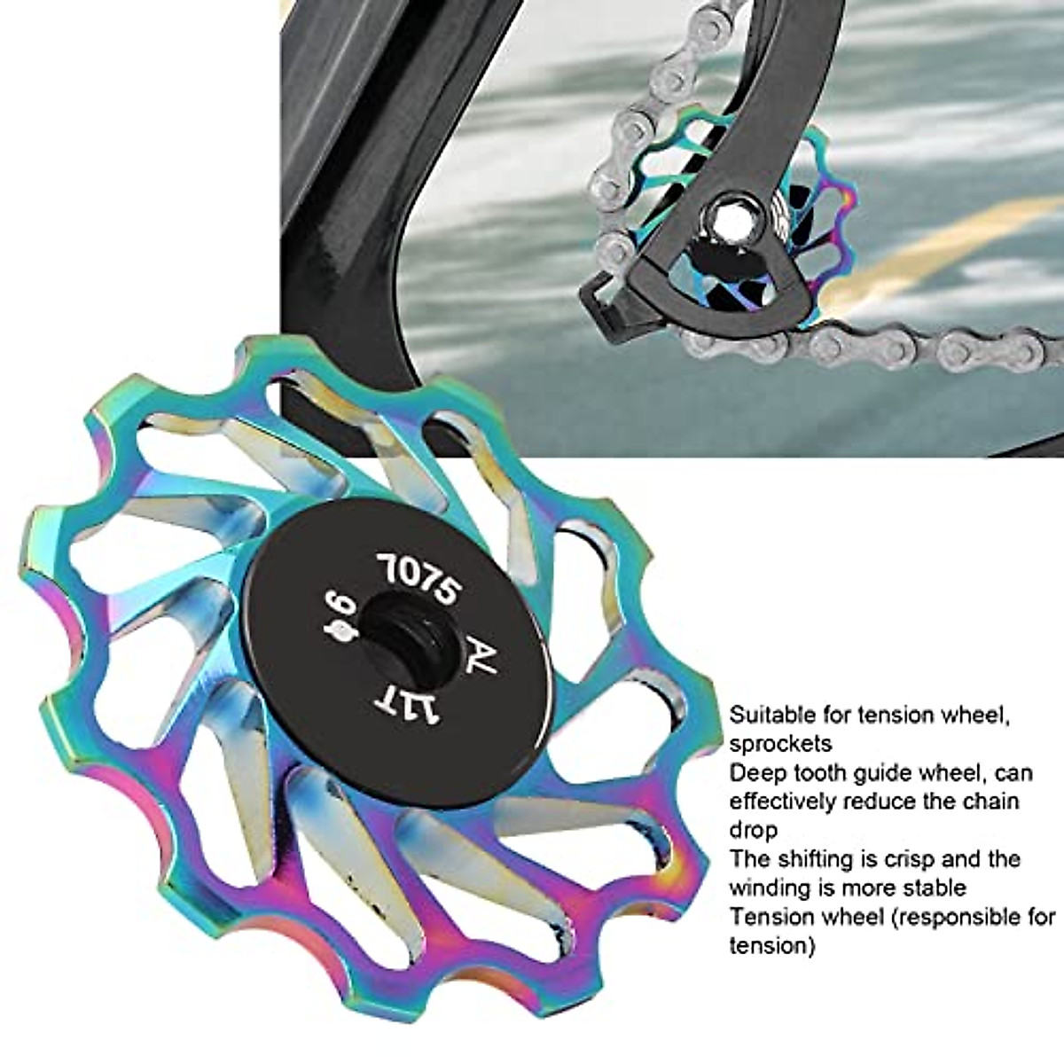 Oumefar Bicycle Rear Derailleur Wheel, 11T Rear Jockey Wheel Anodizing CNC Iron Cutting Metal Bearing Ceramic Ball Labor Saving for Road Bikes Sportinggoods