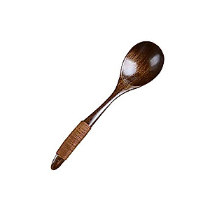 FLYUFO Kitchen Spoons 1PC Wooden Spoon Bamboo Kitchen Cooking Utensil Tool Soup Teaspoon Travel Portable Tableware Kitchenware Kitchen Accessories (Color : Brown)