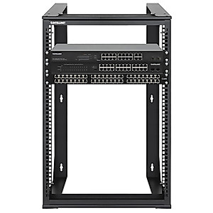 Intellinet 15U 19" 2 Post Open Frame Server Wall Mount Rack - 180 Degree Gate Swing, Flatpacked, Antistatic Powder Coated Steel – for IT Network Equipment & AV Devices – 3 Yr Mfg Warranty – 716208