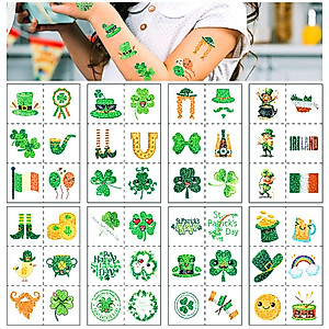 48pcs St Patricks Day Glitter Styles Temporary Tattoos,Clover Gold Coin Luck Hat Expression Tattoos Sticker St Patrick's Day Kiss Me I'm Irish Party | Holiday Party Accessories Arts and Crafts,8 sheet