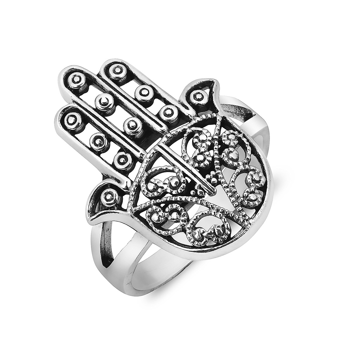 AeraVida Delicate Henna Hand of Hamsa .925 Sterling Silver Ring | Wedding Rings For Women | Boho-inspired Comfort Fit Silver Rings for Women | Sterling Silver Rings Sizes (9)
