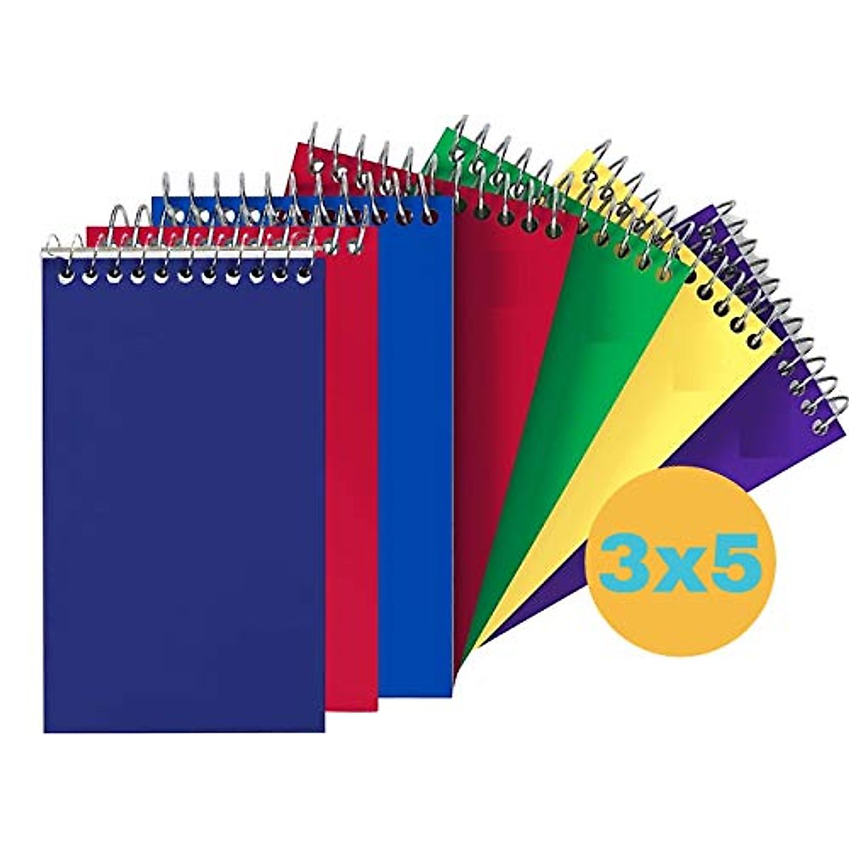 1InTheOffice Wirebound Spiral Memo Books, Memo Pads, 3" x 5", College Ruled, Small Notepad 3x5, Assorted, 75 Sheets/Pad, 25 Pads/Pack