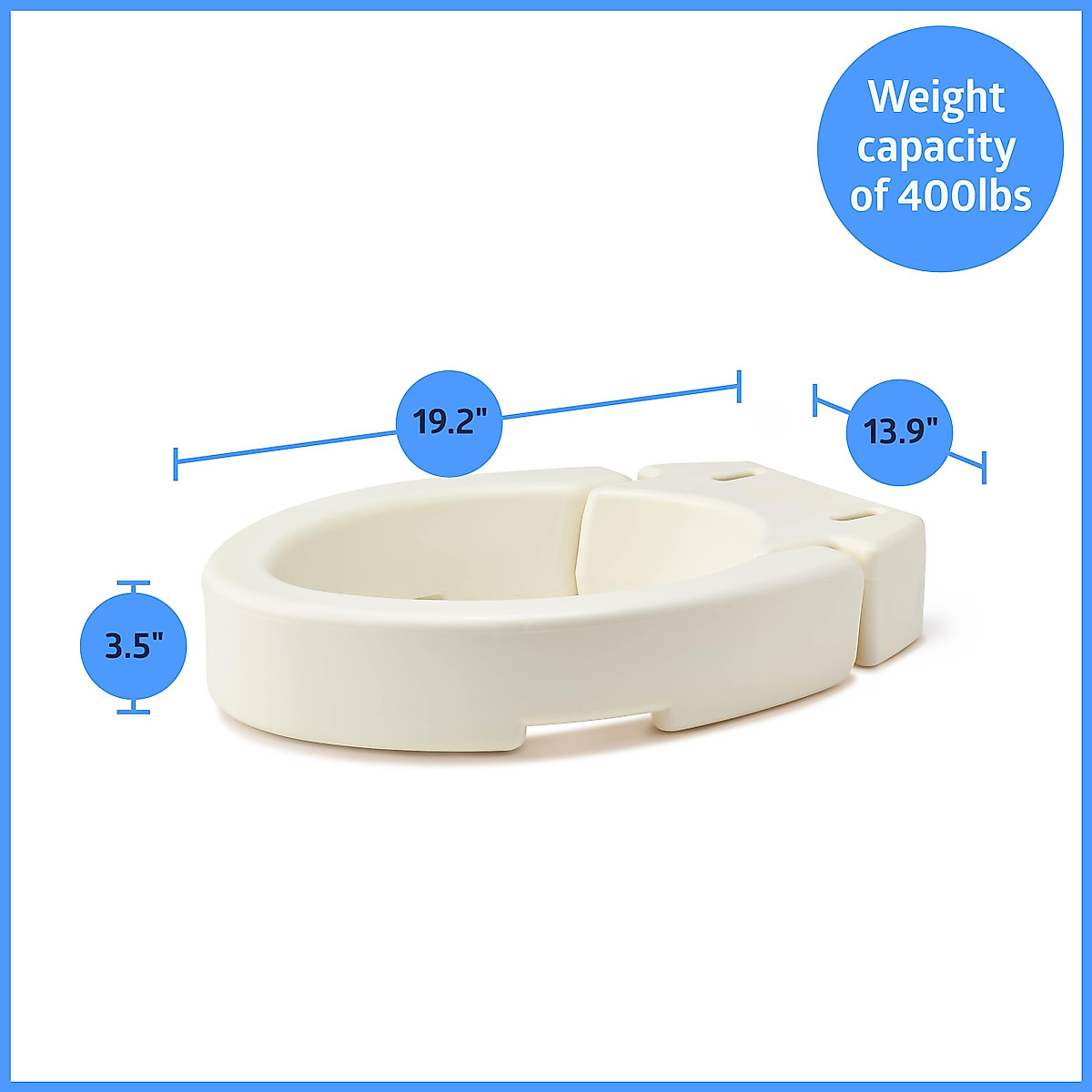 Medline Elongated Hinged Toilet Seat Riser, 3.5 inch, 400 lb Weight Capacity, White - Ideal Mobility Aid for Elderly, Disabled, and Medical Patients, Enhances Bathroom Safety