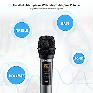Wireless Microphone, Uhf Metal Dynamic Handheld Karaoke Mic, Rechargeable Receiver (Work 6hs),160ft Range, for Karaoke, Singing, Stage, Wedding, Speech, Karaoke Machine, Speaker, Amplifier, Mixer