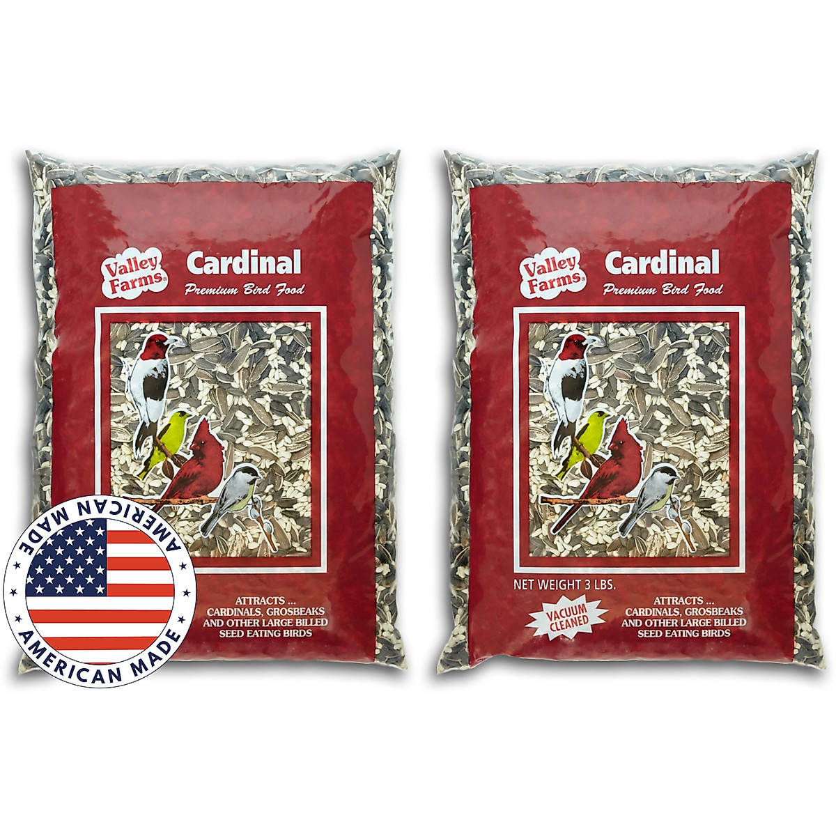 Valley Farms Cardinal Mix Wild Bird Food for Outside Feeders, Bird Seed with Black Oil Sunflower Seeds and Safflower Seeds, Attract a Variety of Wild Birds, 3 LBS 2-Pack (6 LBS Total)