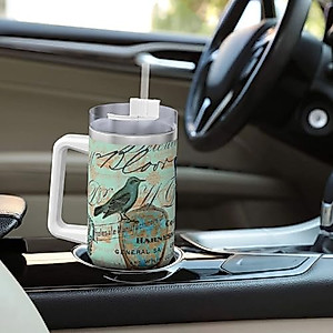 Xiexide 40oz Sweatproof Gifts Vintage French Dark Academia Cottage Butterfly Bird Double Walled Vacuum Insulatedith Handle And Straw,Hot & Cold Drinks