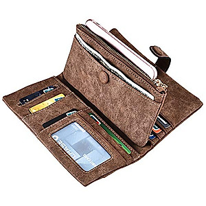 Women Vegan Leather Wallet Bifold Clutch Large Capacity Card Organizer Buckle Long Purse for Girls Candy Color (Coffee) …