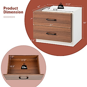 LOKO Modern Nightstand with 2 Drawers, Wooden Bedside Table with Unique Framed Design, Multifunctional End Table for Bedroom, Study, 21.5 x 16 x 18 inches, Walnut & White