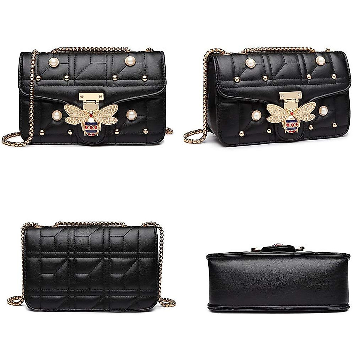 Beatfull Designer Bee Purse Shoulder Bag for Women Pear Crossbody Purse Handbag with Chain Black