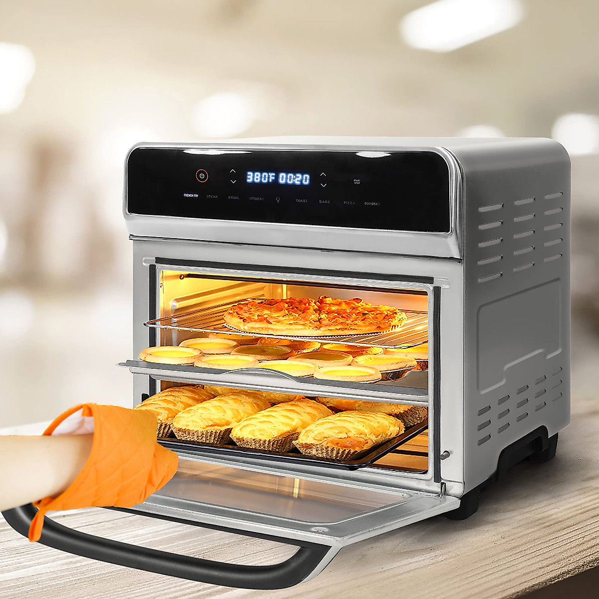 E-Macht Air Fryer Ovens Countertop, Convection Toaster Oven with 10 Cooking Functions, 6-Slice Toast &12-Inch Pizza Capacity, 6 Accessories Included, Auto Shut off, 24 Quart