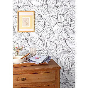 Kitico Gray Leaf Wallpaper 17.7''x197'' Modern Gray Leaf Peel and Stick Wallpaper Removable Self Adhesive Wallpaper White and Gray Leaves Contact Paper forBedroom Home Decoration