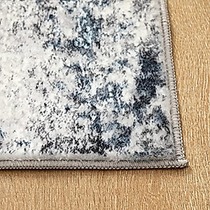 Area Rug Living Room Rugs: 5x7 Indoor Abstract Soft Fluffy Pile Large Carpet with Low Shaggy for Bedroom Dining Room Home Office Decor Under Kitchen Table Washable - Gray/Blue