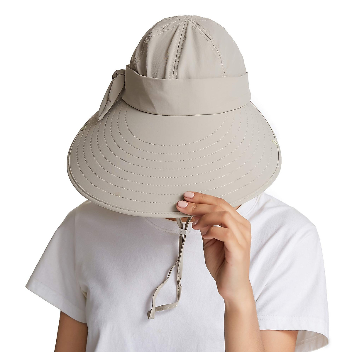 icolor Women Sun Cap Finshing Hats UPF+50 Detachable Face Mask Neck Flap Visor Wide Brim Sun Protection Hiking Hats Khaki