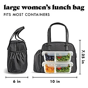 Fit & Fresh Lunch Bag For Women, Insulated Womens Lunch Bag For Work, Leakproof & Stain-Resistant Large Lunch Box For Women With Bottle Pocket, Bottle & Containers, Zipper Closure Laketown Bag Black