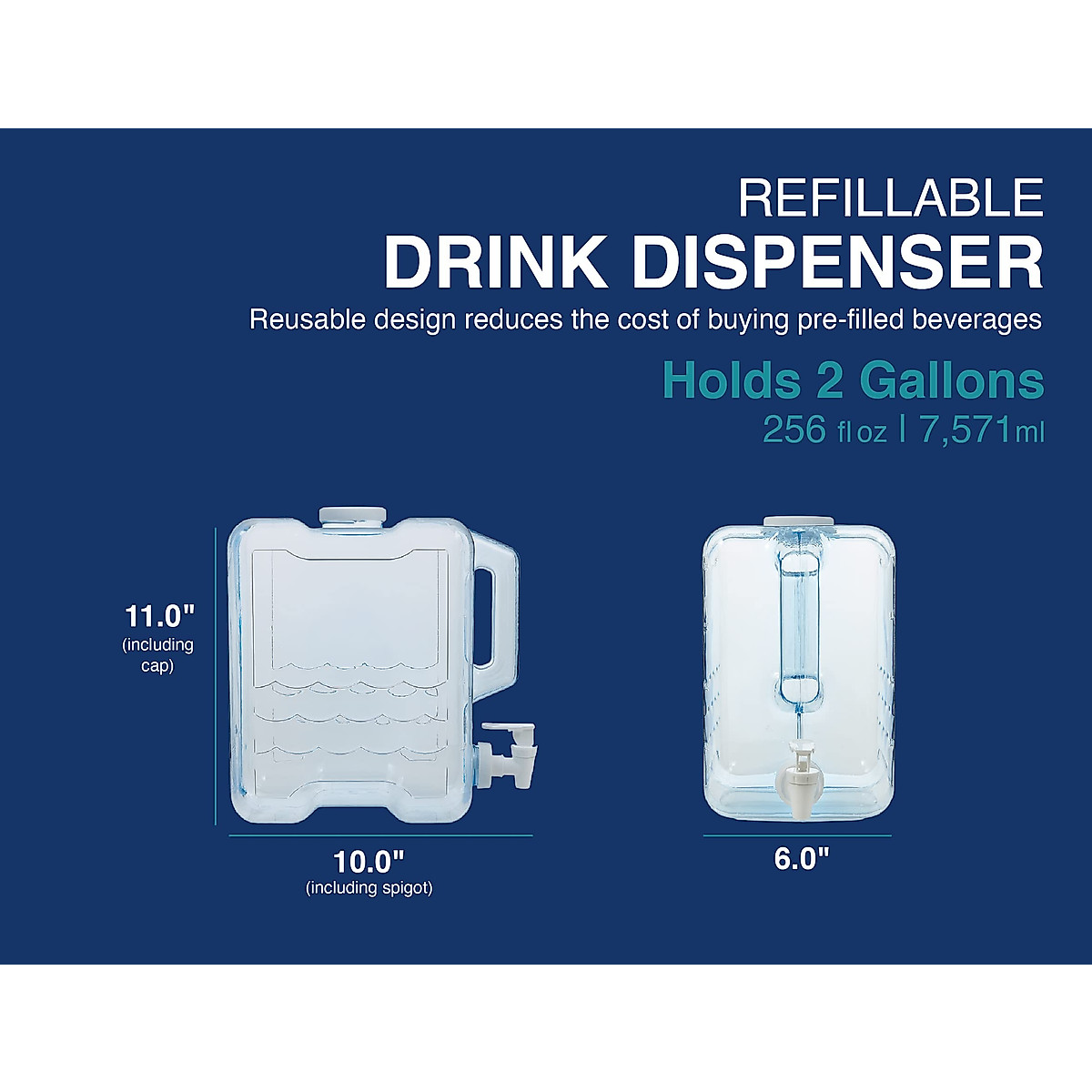 Arrow 2 Gallon Drink Dispenser for Fridge - Plastic Beverage Dispenser with Spigot for Easy Dispensing - Made in the USA, BPA Free Plastic - Convenient Handle, Easy-Pour Spout