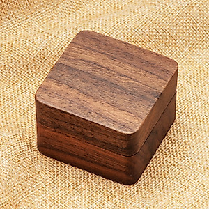 COSISO Square Solid Wood Double Ring Box Case for Wedding Ceremony Engagement Proposal,Wooden Ring Holder for 2 Rings (Beige Inner)