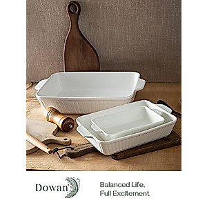 DOWAN Casserole Dishes for Oven, Ceramic Baking Dishes for Oven Set of 3, Lasagna Pan Deep, Baking Pan Set Rectangular Casserole Dish Set with Handles for Baking, White (15.6''/12.2''/8.9'')