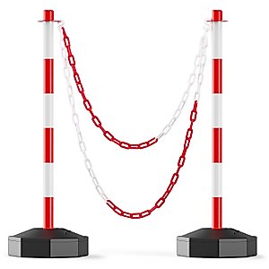 RoadHero [2 Pack] Traffic Delineator Post Cones with Fillable Base, Expandable Traffic Safety Barrier with 8FT Plastic Chain, Traffic Safety Delineator Cones for Parking Lot [Red/White]