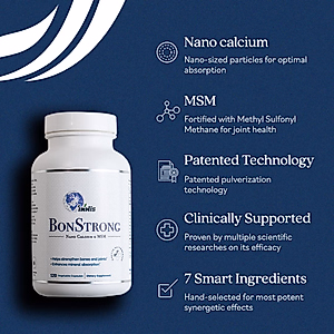 BonStrong Nano Calcium & MSM - Patented Nanotechnology with Vitamin D & K, Magnesium, Zinc, Selenium, and MSM for Bone & Joint Health - 120 Veggie Caps