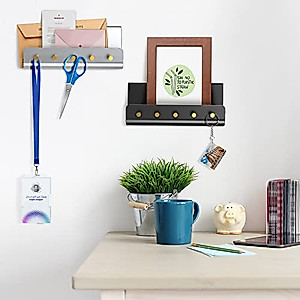NiHome Silver Wall-Mounted Entryway Organizer - Mail Holder, Key Rack and Hanger with 5 Hooks for Home, Office, Hallway and Mudroom