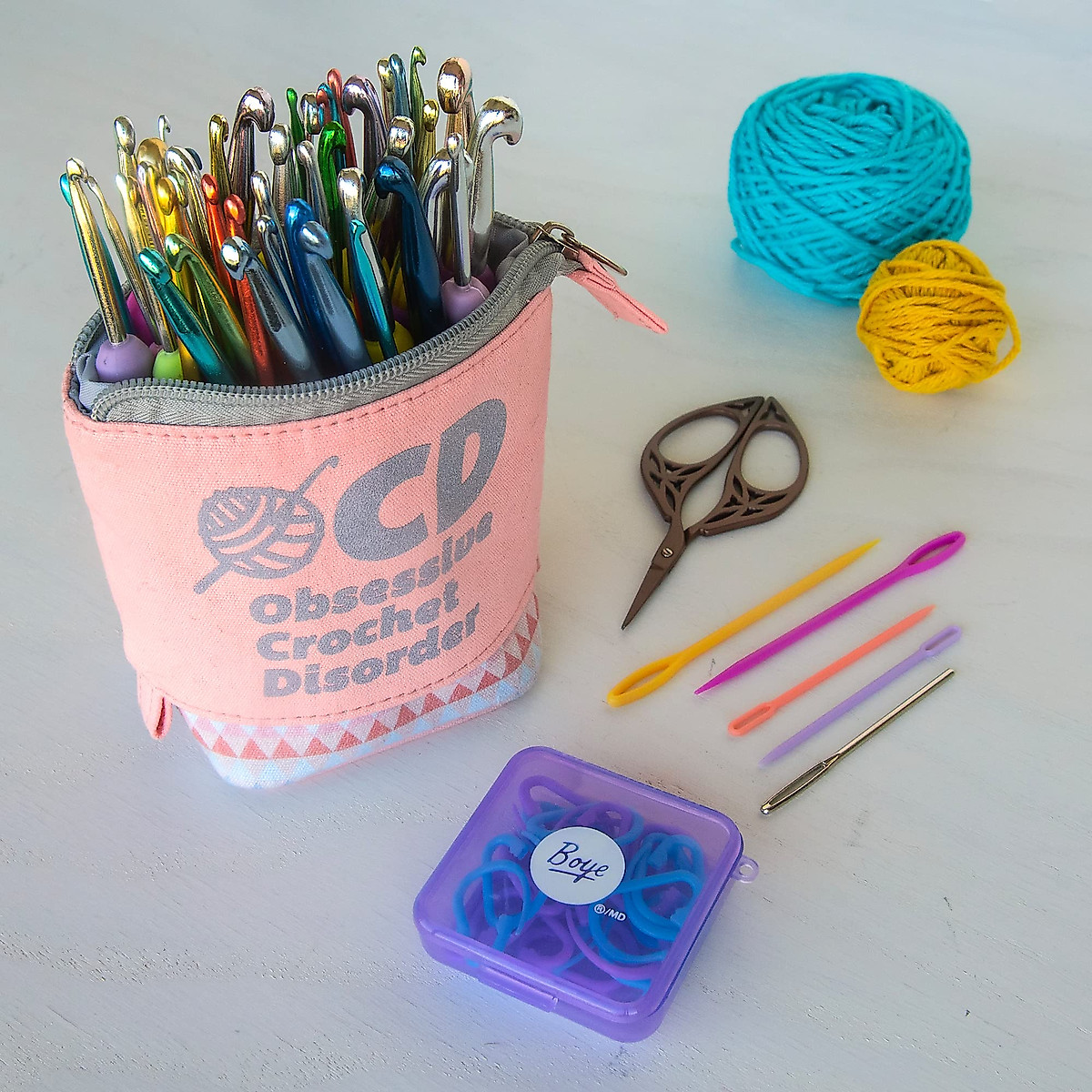 Boye OCD Fabric Crochet Storage Bag with Zipper, 5.75" x 7", Multicolor