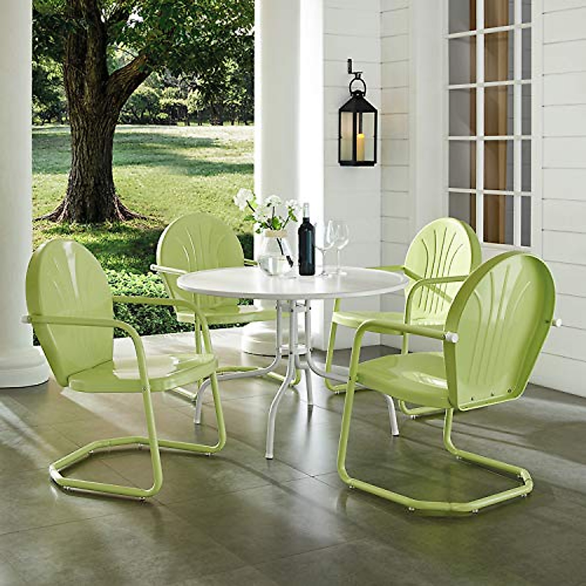 Crosley Furniture KOD10010KL Griffith Retro Metal Outdoor 5-Piece Dining Set with 39" Table and 4 Chairs, White and Key Lime