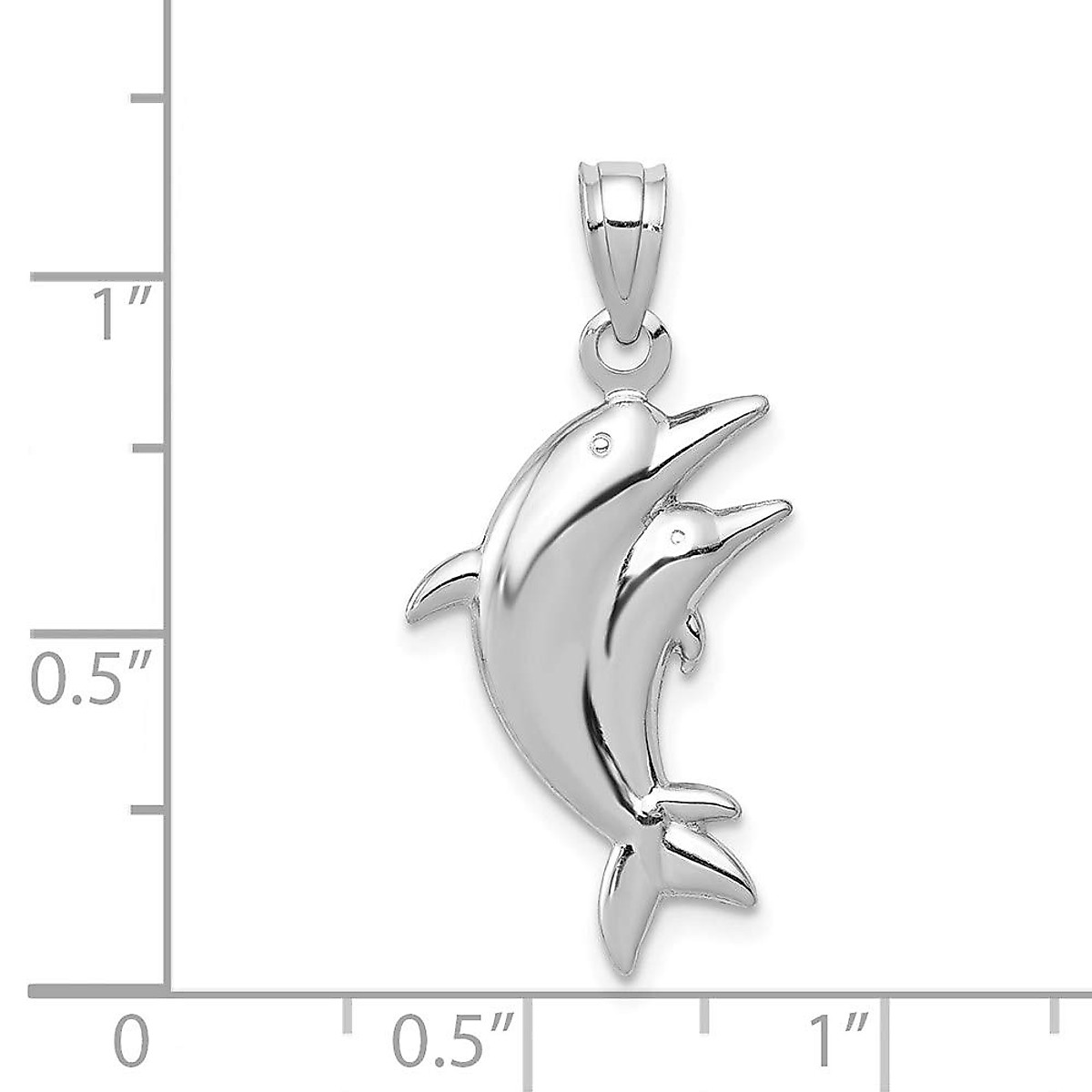 14k White Gold Dolphin Pair Pendant 28mm 14mm style K6028