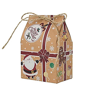 Ptsygantl 50Pcs Christmas Treat Bags, Kraft Paper Gift Bags for Christmas Xmas Candy Cookie Goody Bags Party Favors Supplies for Xmas Holiday Decorations