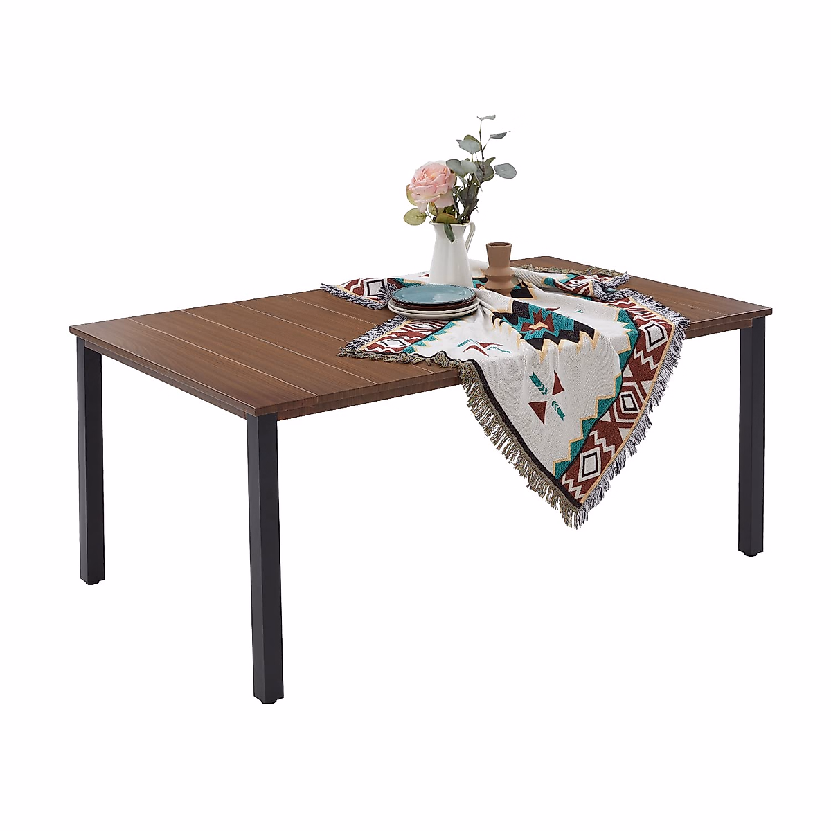 VICLLAX Outdoor Dining Table for 6, 63 Inch Rectangle Patio Dining Table for Outside Patio Furniture Deck Lawn Garden, Walnut