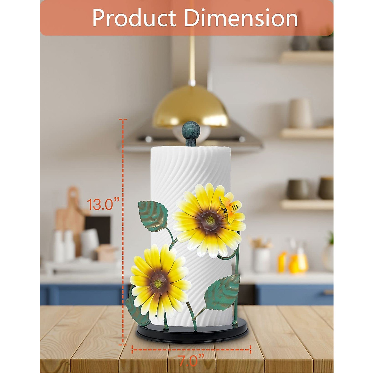 Metal Apple Blossom Paper Towel Holder Countertop, Kitchen Paper Towel Stand Holder for Kitchen Organization and Storage, One-Handed Operation Countertop Roll Dispenser for Standard and Large Rolls