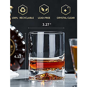 JBHO Hand Blown Crystal Double Old Fashioned Cocktail, Solid Whiskey Glasses, Rocks Glasses, Lowball Glasses - 12 Ounce - set of 2 - Perfect Size for Oversized Ice Cubes