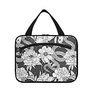 Vnurnrn Snakes Flowers Large Travel Toiletry Bag for women Makeup Organizer Bag with Hanging Hook Shower Bag for Traveling Electric Shaver Brush