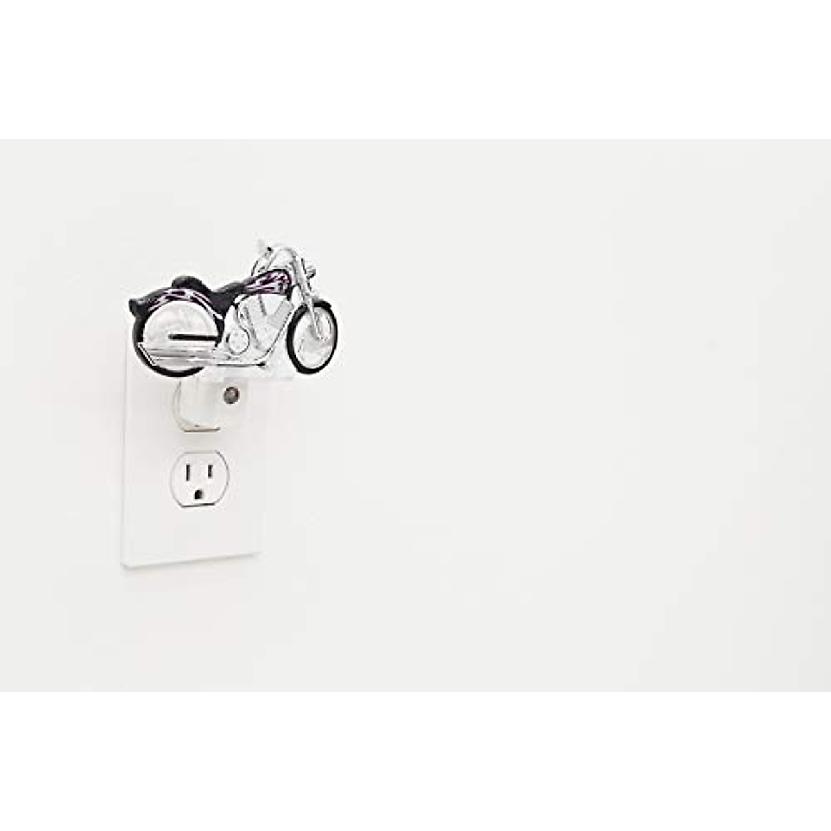 GE LED Motorcycle Night Light, Plug-In, Dusk-to-Dawn Sensor, Auto On/Off, Energy-Efficient, Soft White, Flames & Chrome Design, Ideal for Bedroom, Playroom, Bathroom, & More, Black/Silver, 10904