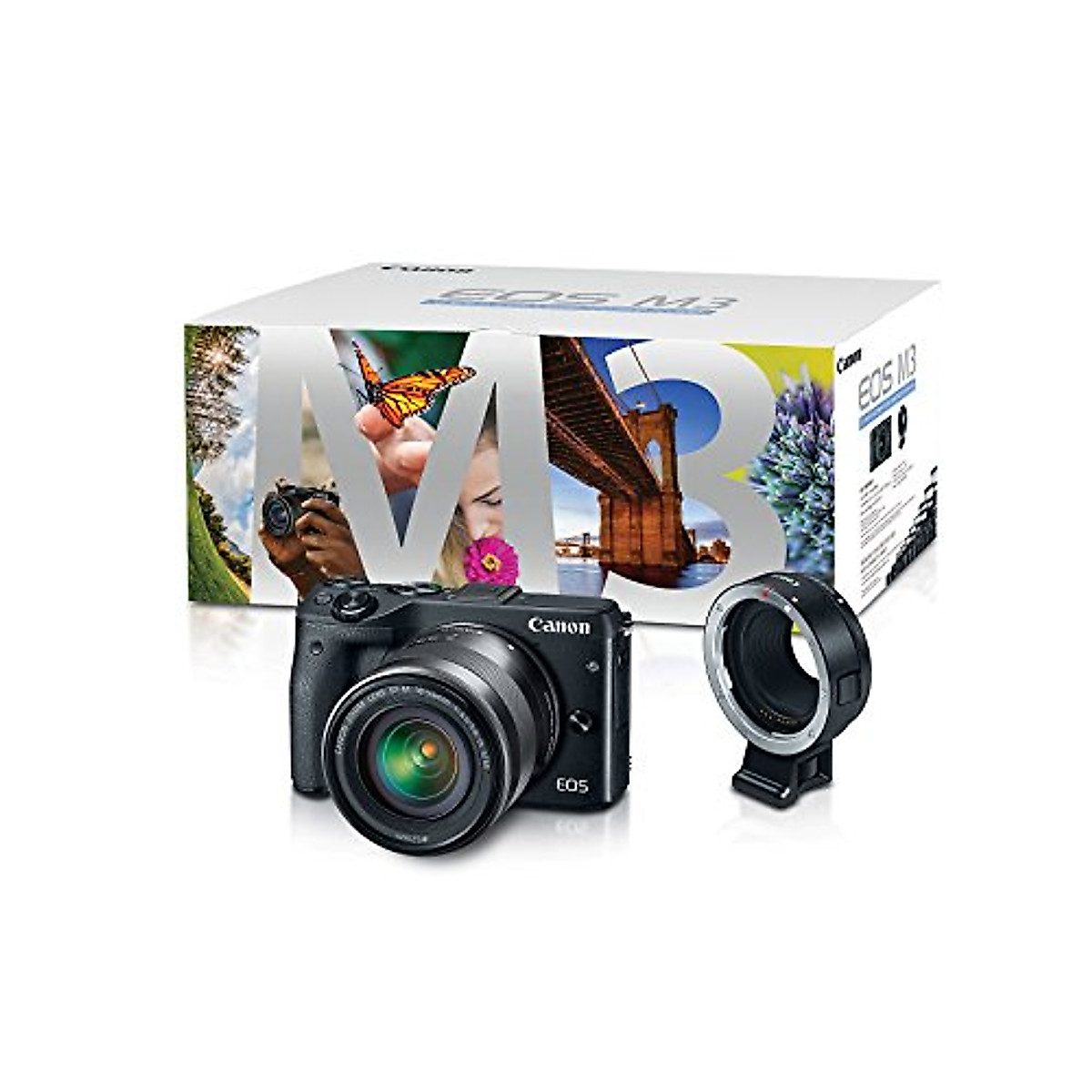 Canon EOS M3 Mirrorless Camera Kit with EF-M 18-55mm Image Stabilization STM Lens and Mount Adapter EF-EOS M - Wi-Fi Enabled (Black)