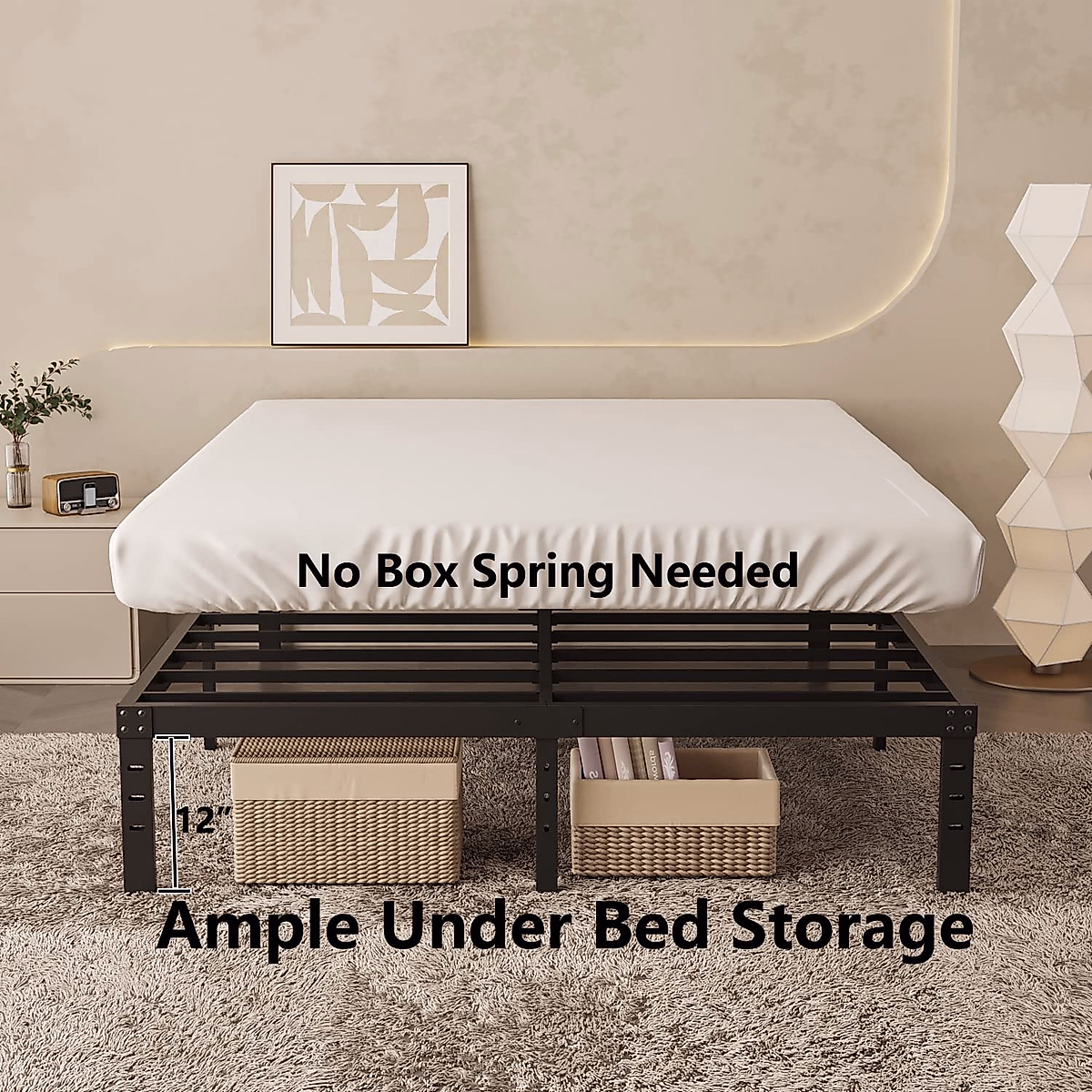 QUALEONA King-Bed-Frame, Metal Platform King Size Bed Frame, No Box Spring Needed, Heavy Duty Steel Slat Support, Noise Free, Easy Quick Assembly, 14 Inch, Black